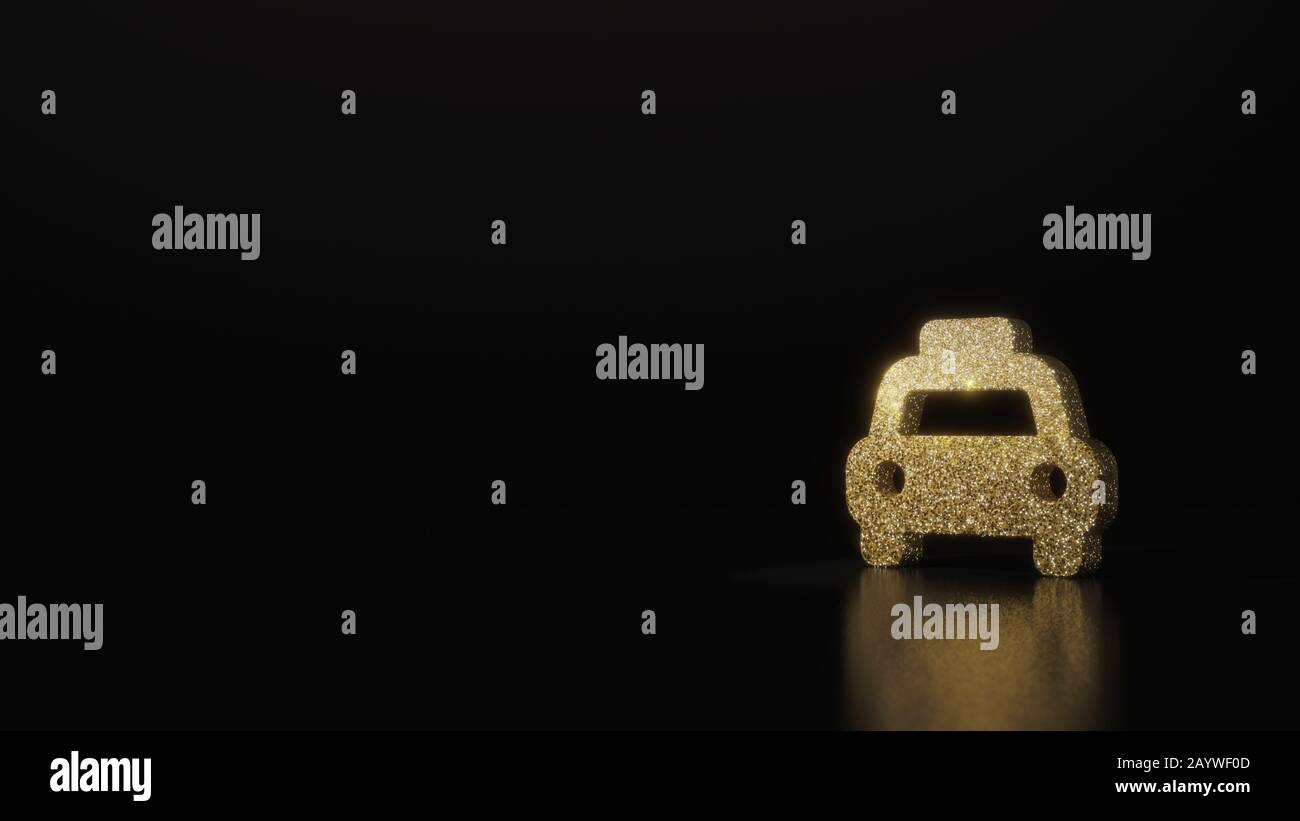 gold glitter symbol of taxi from front view 3D rendering on dark black ...