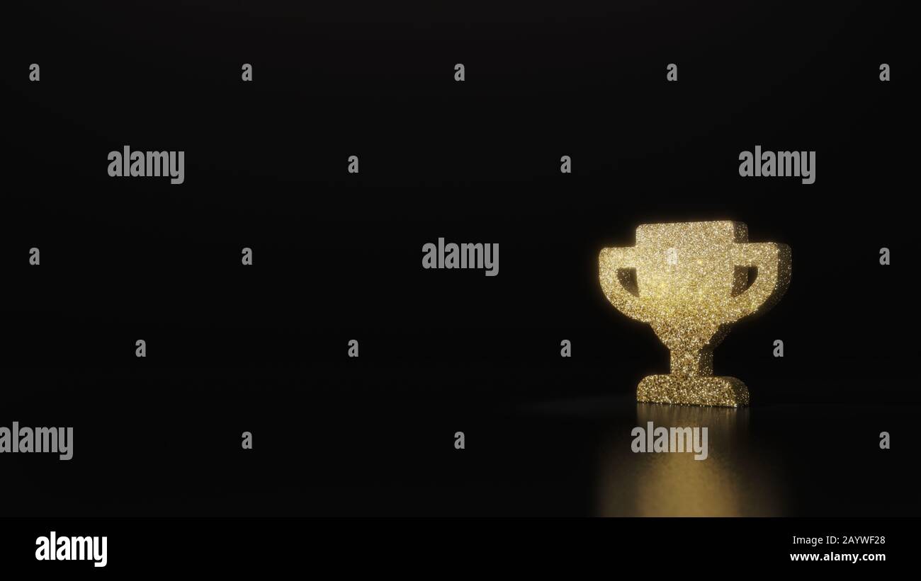 gold glitter symbol of winner cup 3D rendering on dark black background ...