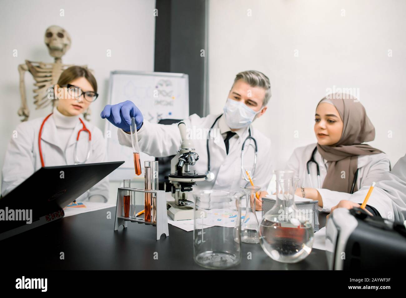 Medicine, genetics, immunology, microbiology concept. Multiethnic group ...