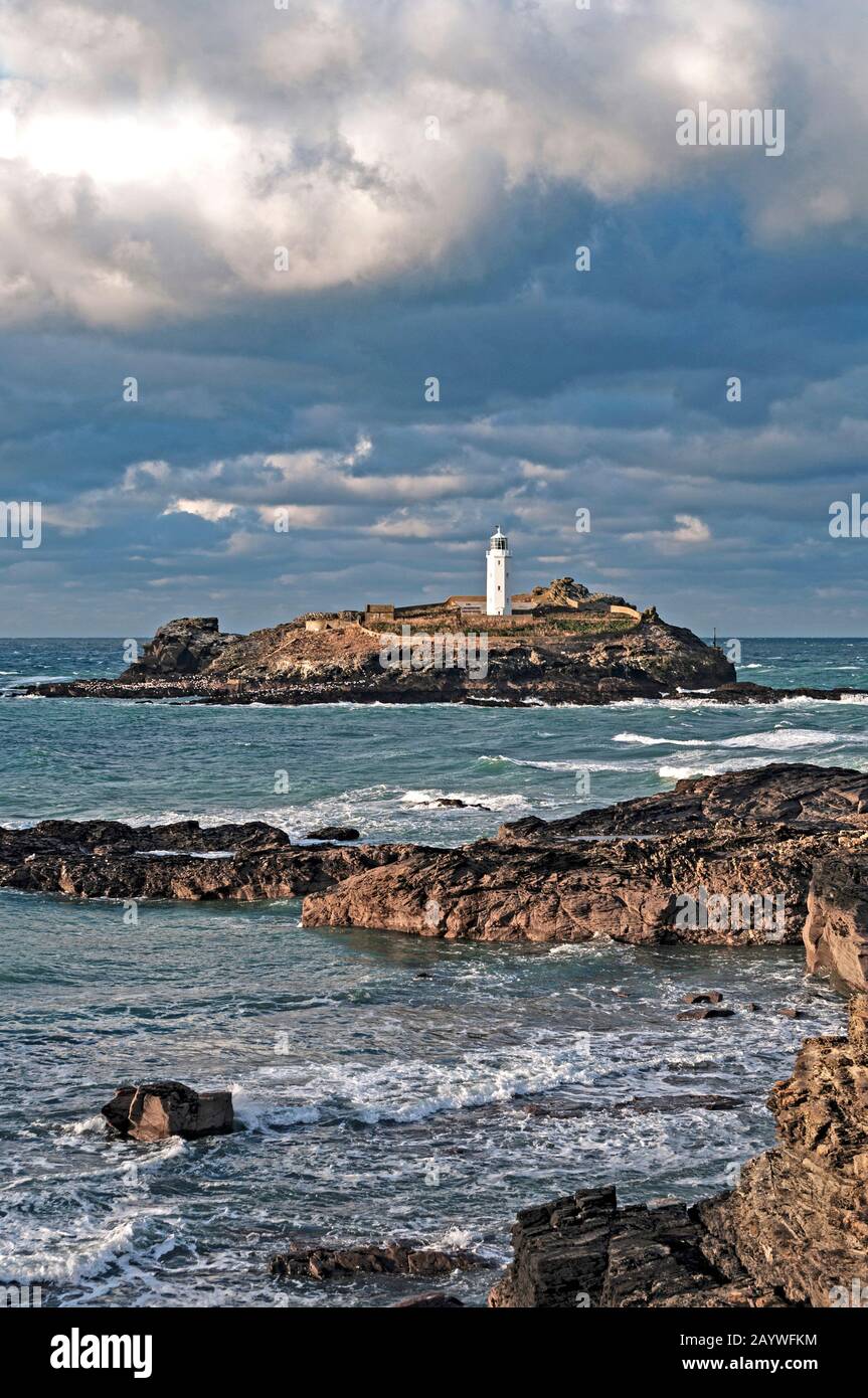 godrevy lighthouse in st.ives bay, cornwall, england, britain Stock ...