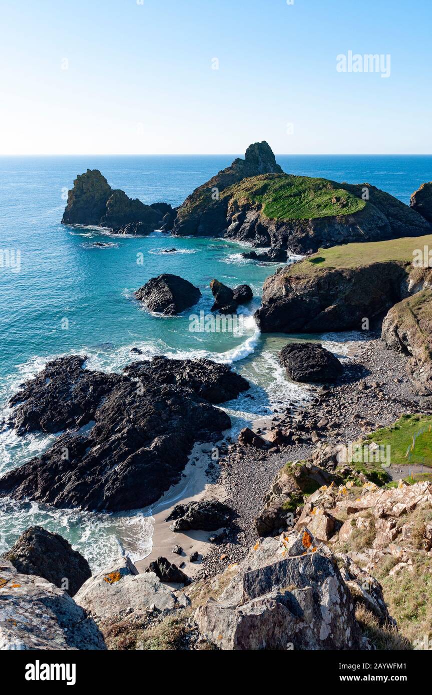 the remote and rugged kynance cove on the lizard peninsular in cornwall ...