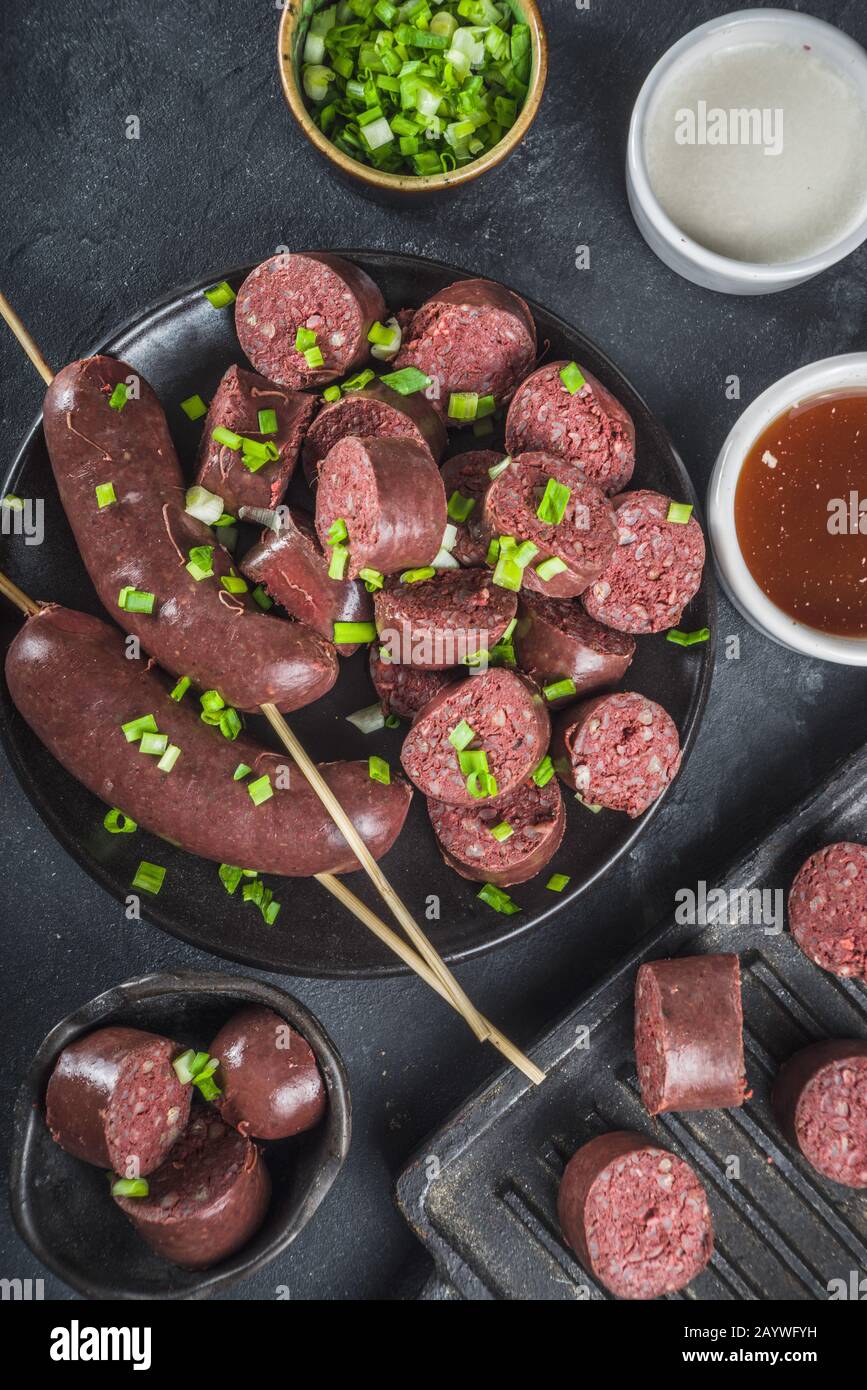 Korean traditional national food. Street home Asian cuisine. Sliced ...