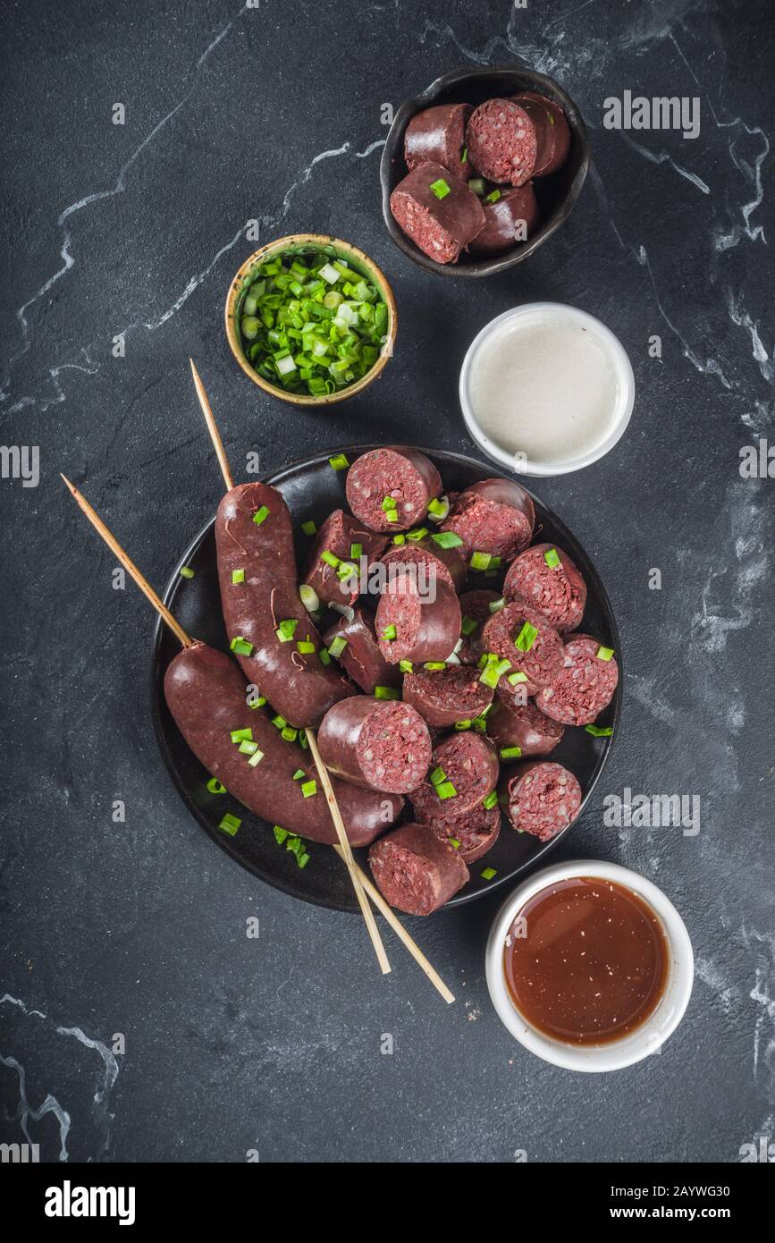 Korean traditional national food. Street home Asian cuisine. Sliced ...