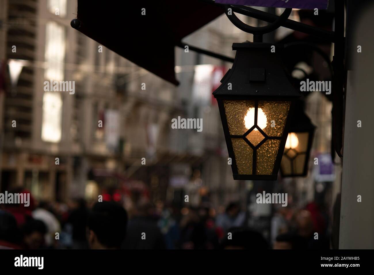 Old-style street lamp close-up. The lamp was photographed on the right ...
