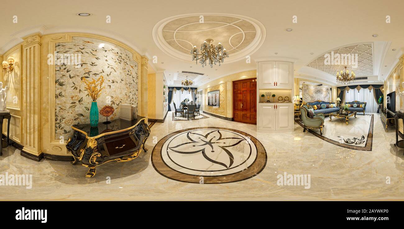 360 degrees VR view home interior, 3d rendering Stock Photo - Alamy