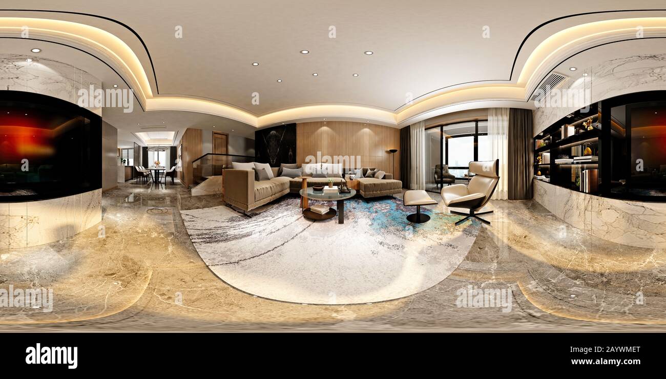 360 degrees VR view home interior, 3d rendering Stock Photo - Alamy
