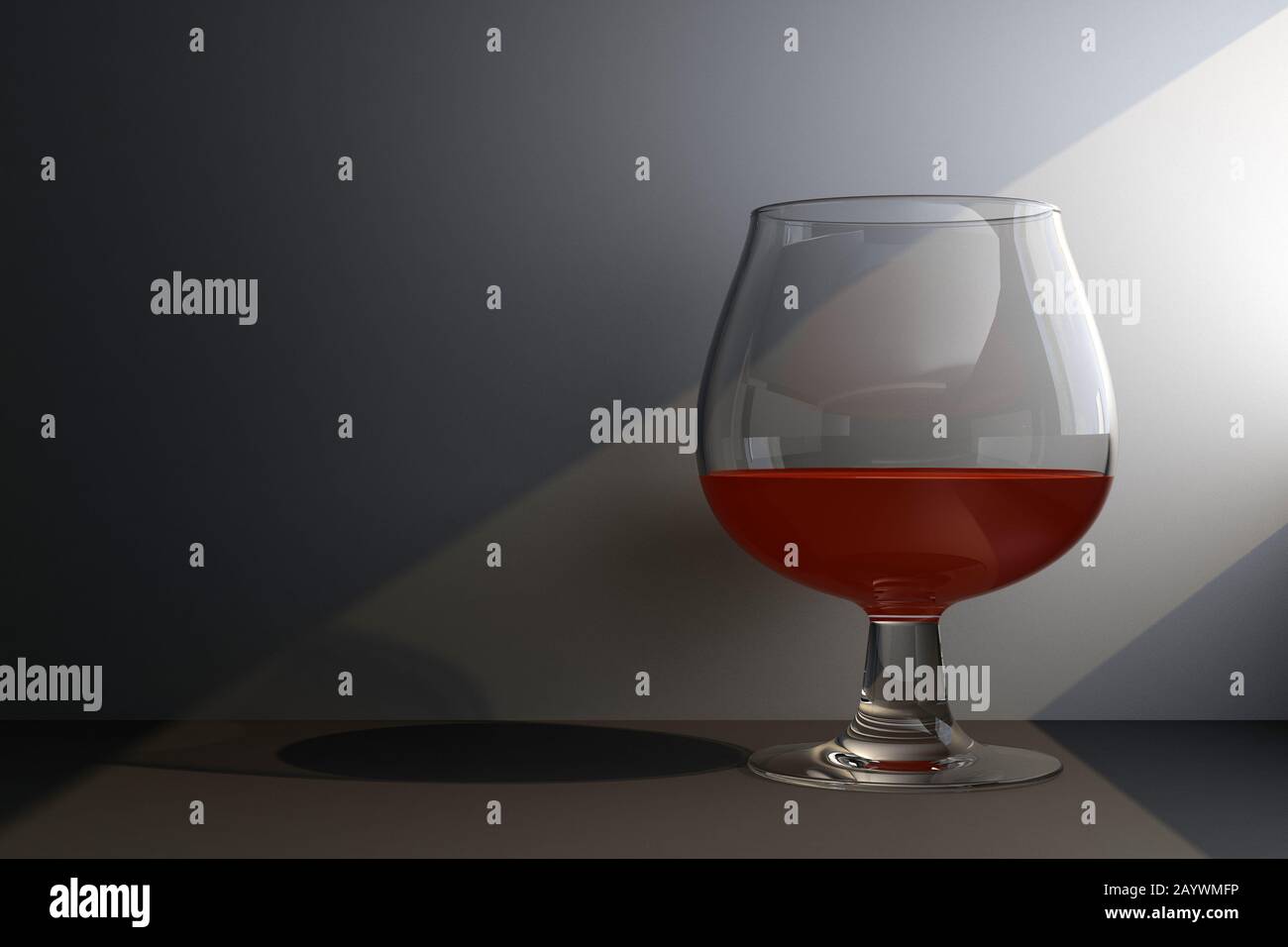 glass of red liquid is illuminated by ray of light. 3d rendering Stock ...