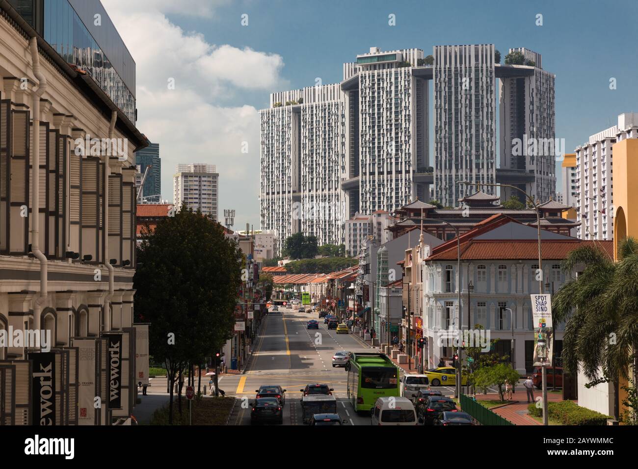 Pinnacle@duxton building with Chinese temple in front, Singapore Stock ...