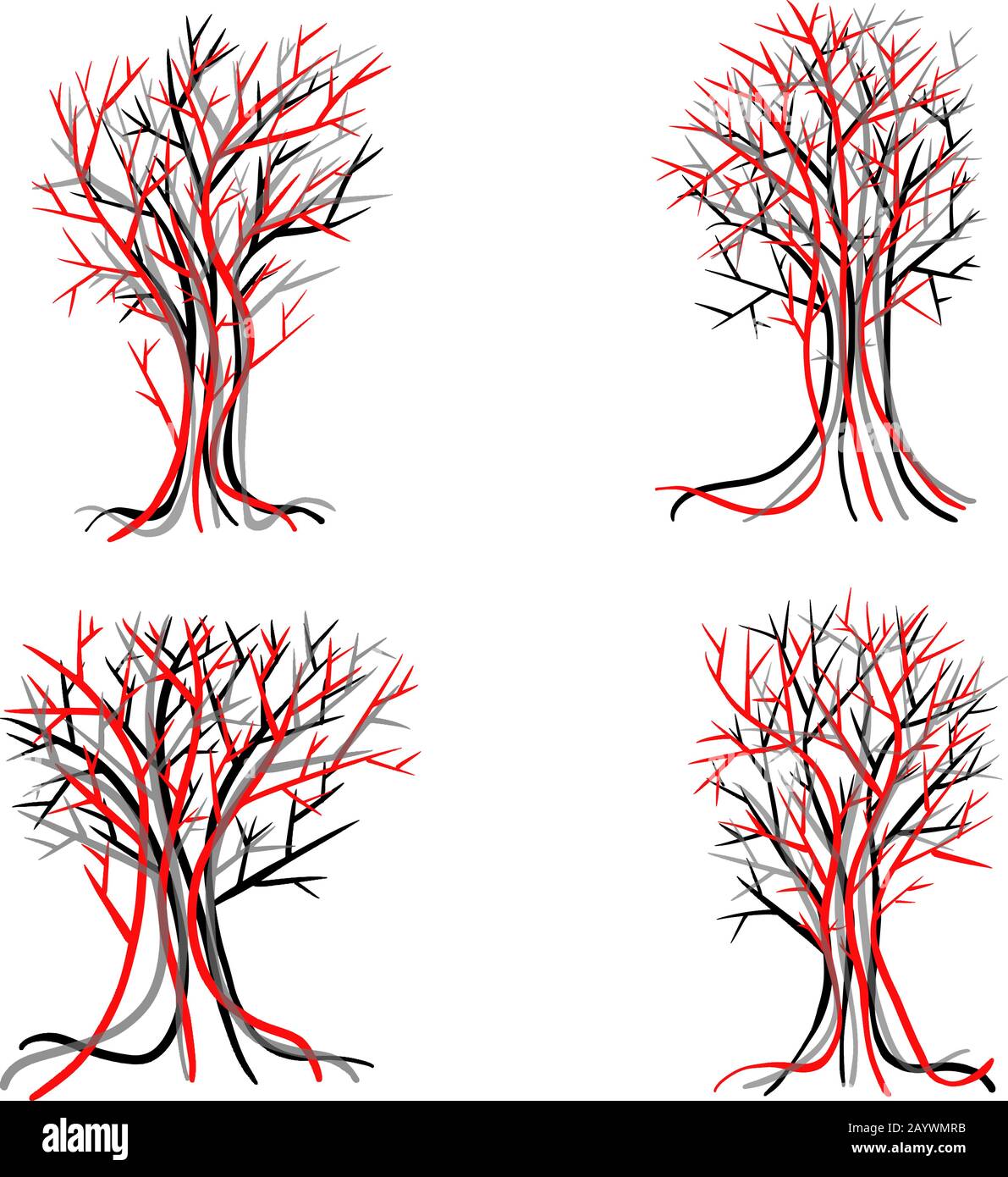 Four Vector Illustration Logos of Bare Winter Trees and Branches Stock ...