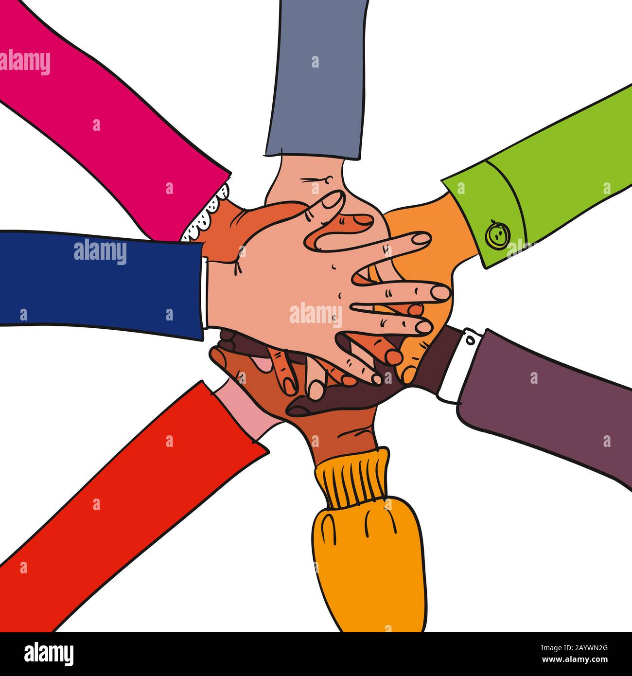 Teamwork hands together illustration hi-res stock photography and images - Alamy