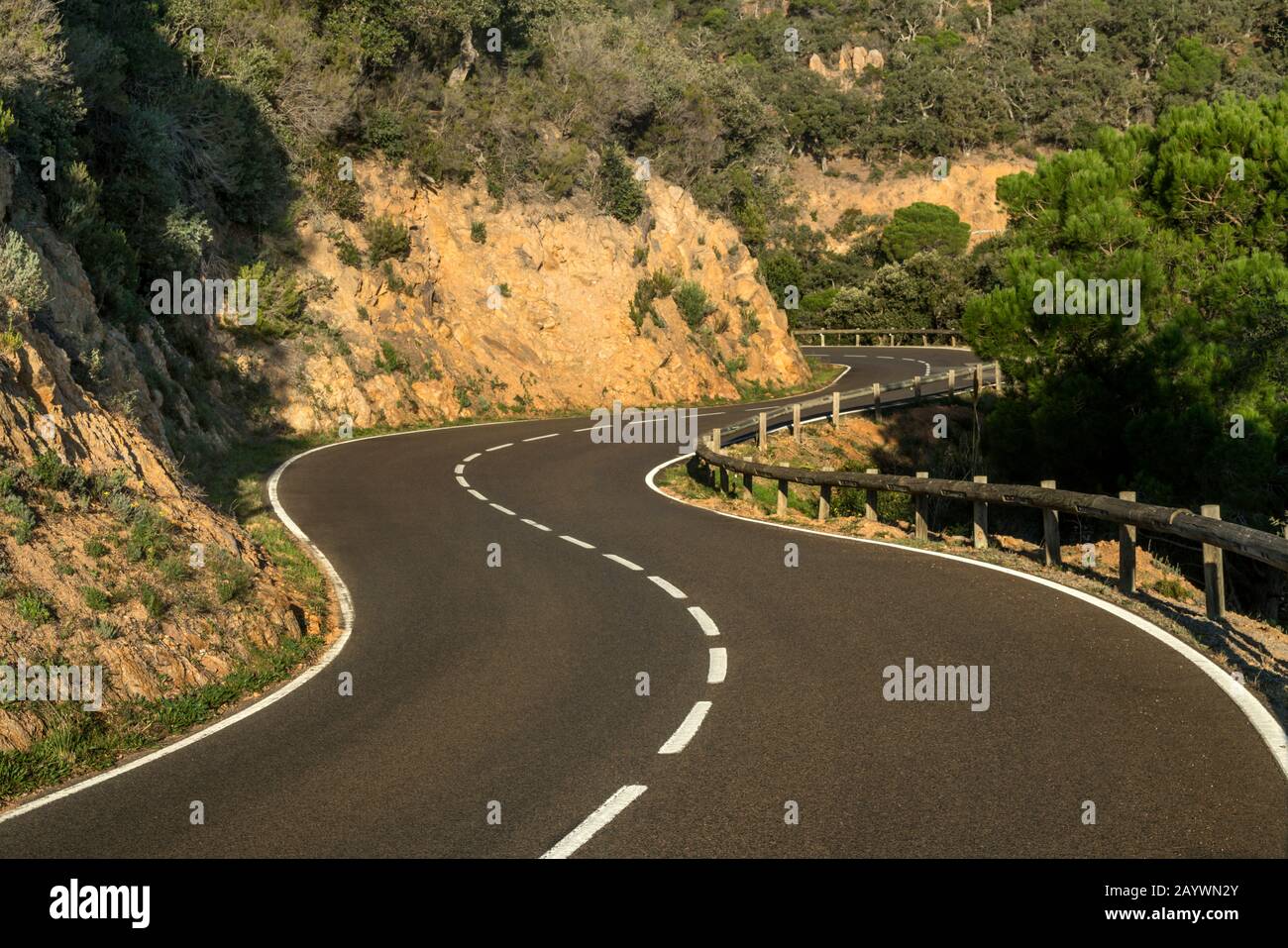 ROAD CURVES COAST ROAD COSTA BRAVA GERONA CATALONIA SPAIN Stock Photo ...