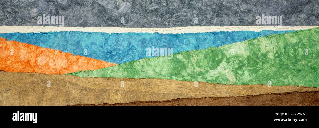 abstract landscape created with amate bark papers handmade in Mexico ...