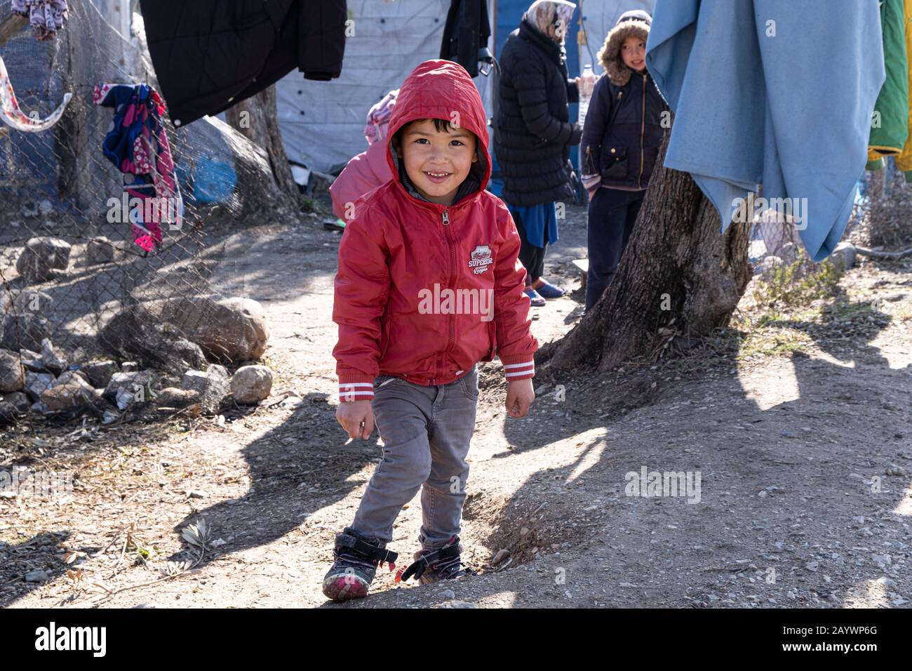 Moria Camp Lesbos Greece Child refugees Stock Photo - Alamy