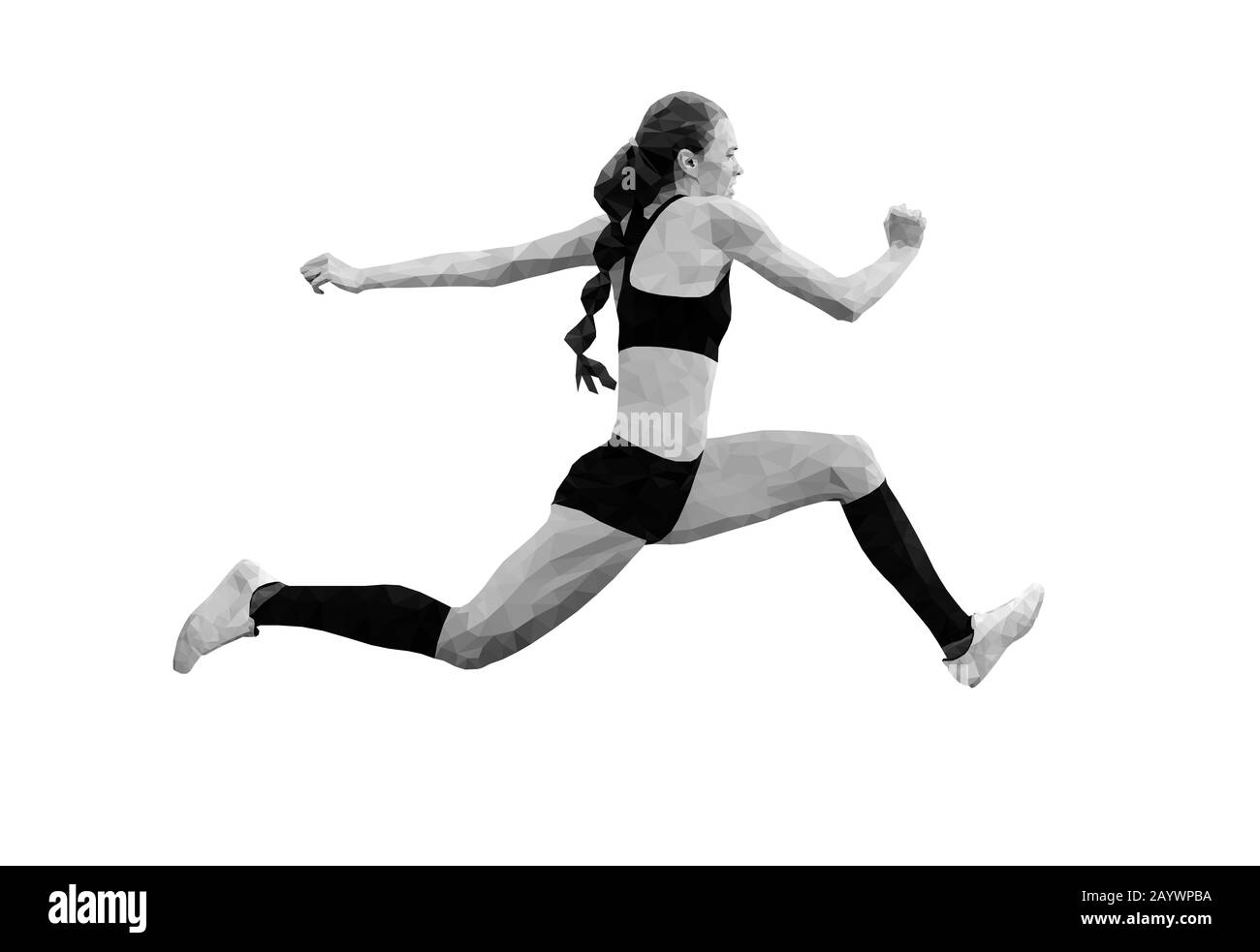 female athlete jumper triple jump black and white image low poly Stock ...