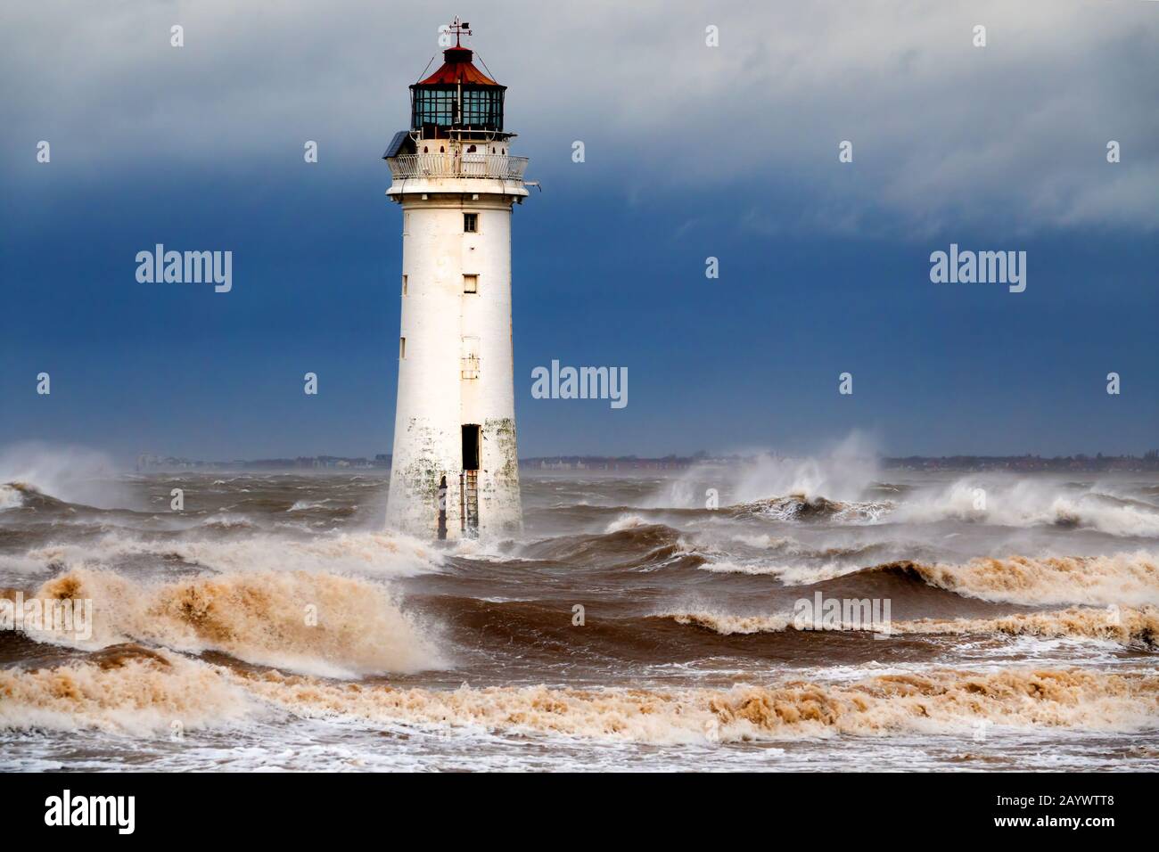 Fort Perch Rock Lighthouse in New Brighton during Storm Ciara Stock ...