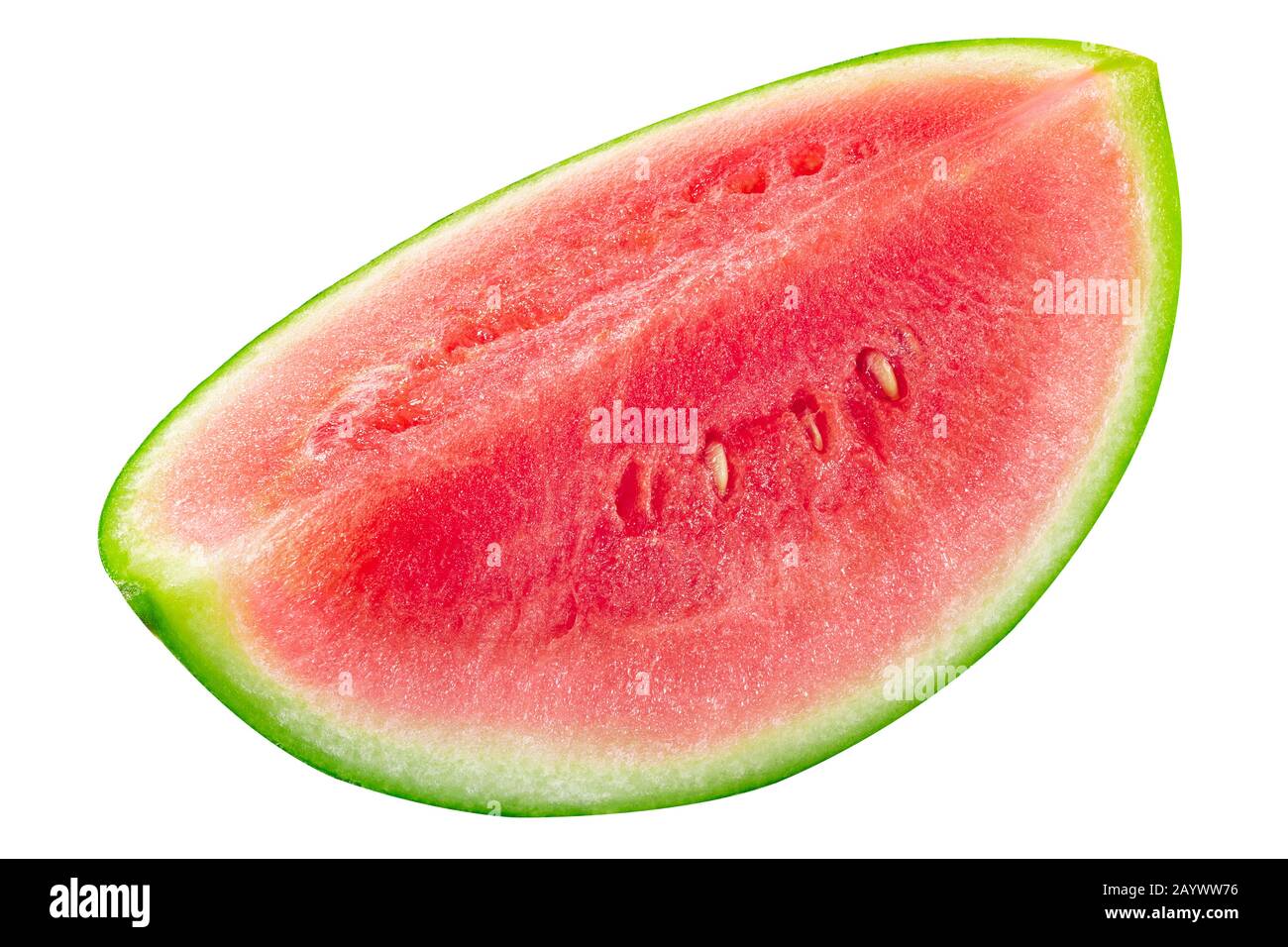 Watermelon slice (cut from Citrullus lanatus slice), isolated, top view ...