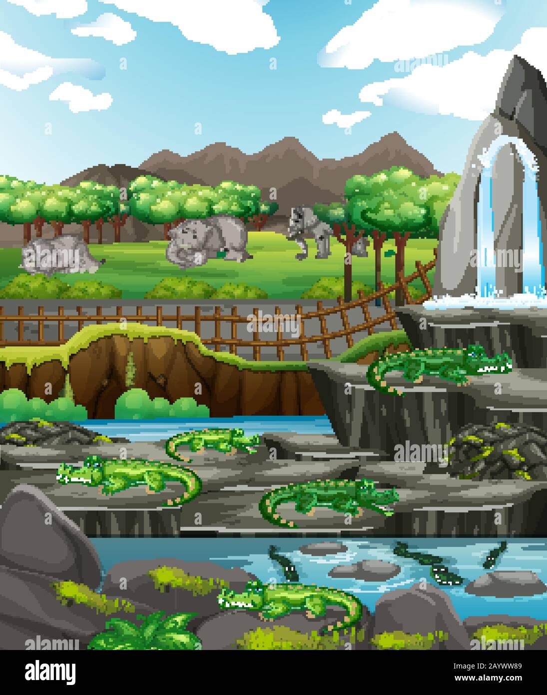 Scene with animals at the zoo illustration Stock Vector Image & Art - Alamy