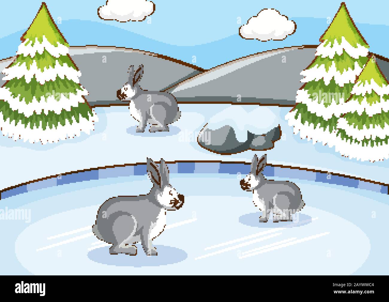 Scene with rabbits on snow mountain illustration Stock Vector Image ...