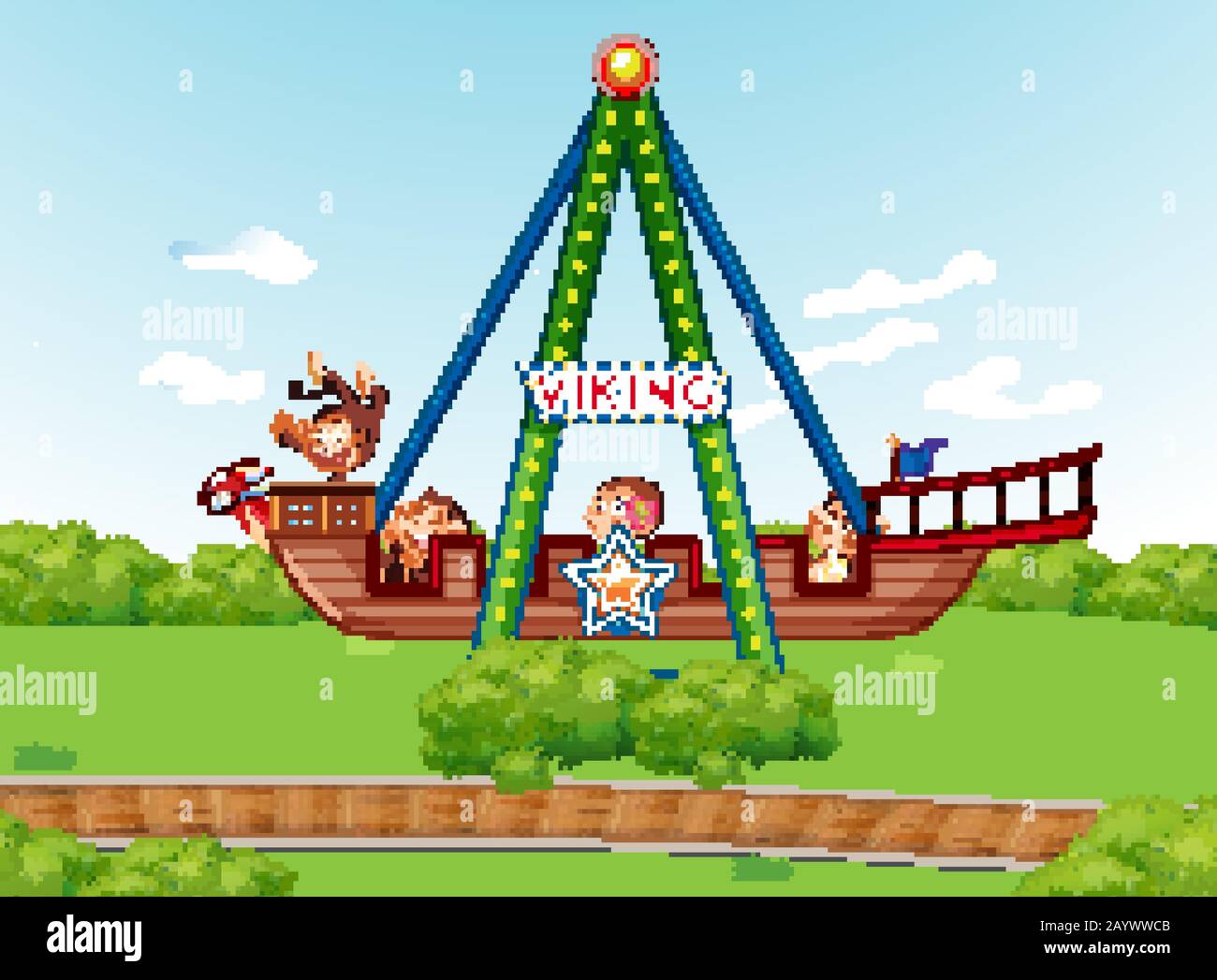 Monkeys riding on viking ride in the park illustration Stock Vector ...