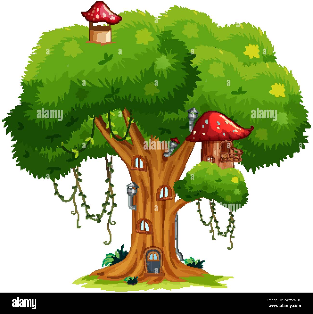 Treehouse with mushroom and doors illustration Stock Vector Image & Art ...