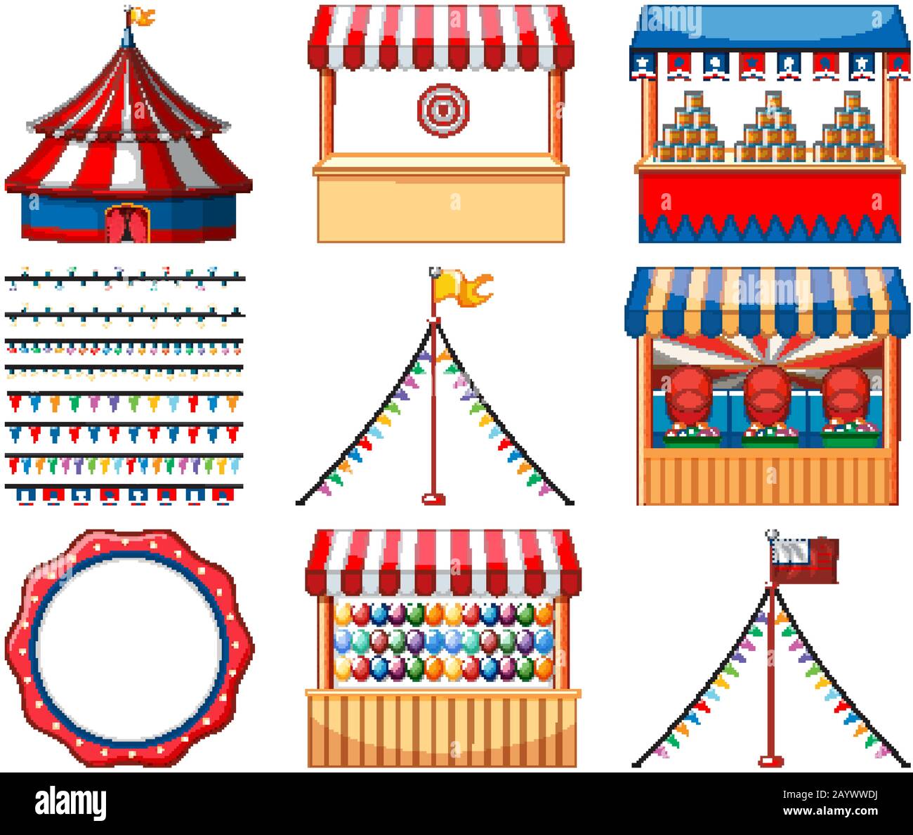 Set of circus games and other decorations illustration Stock Vector ...