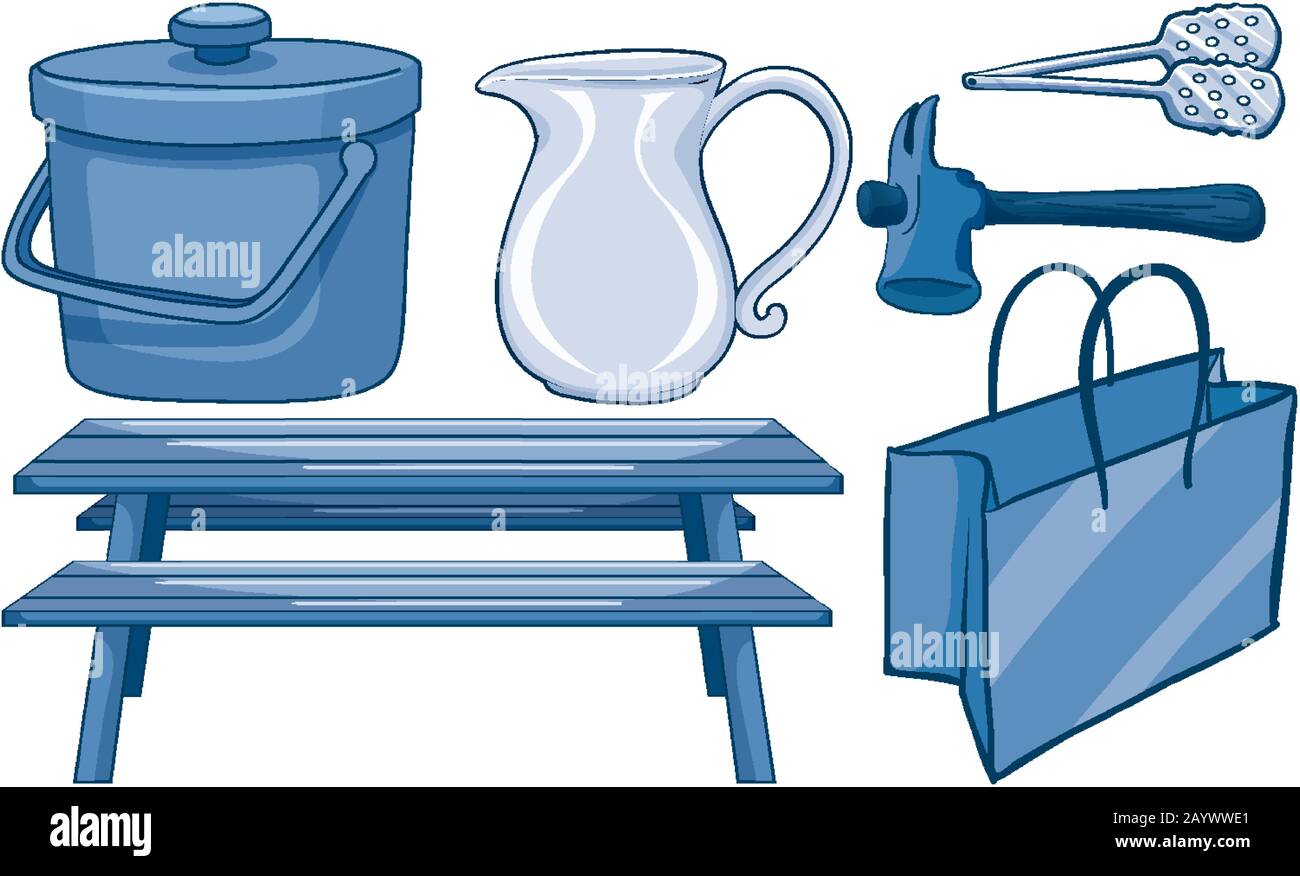 Furnitures and tools in blue color illustration Stock Vector Image ...