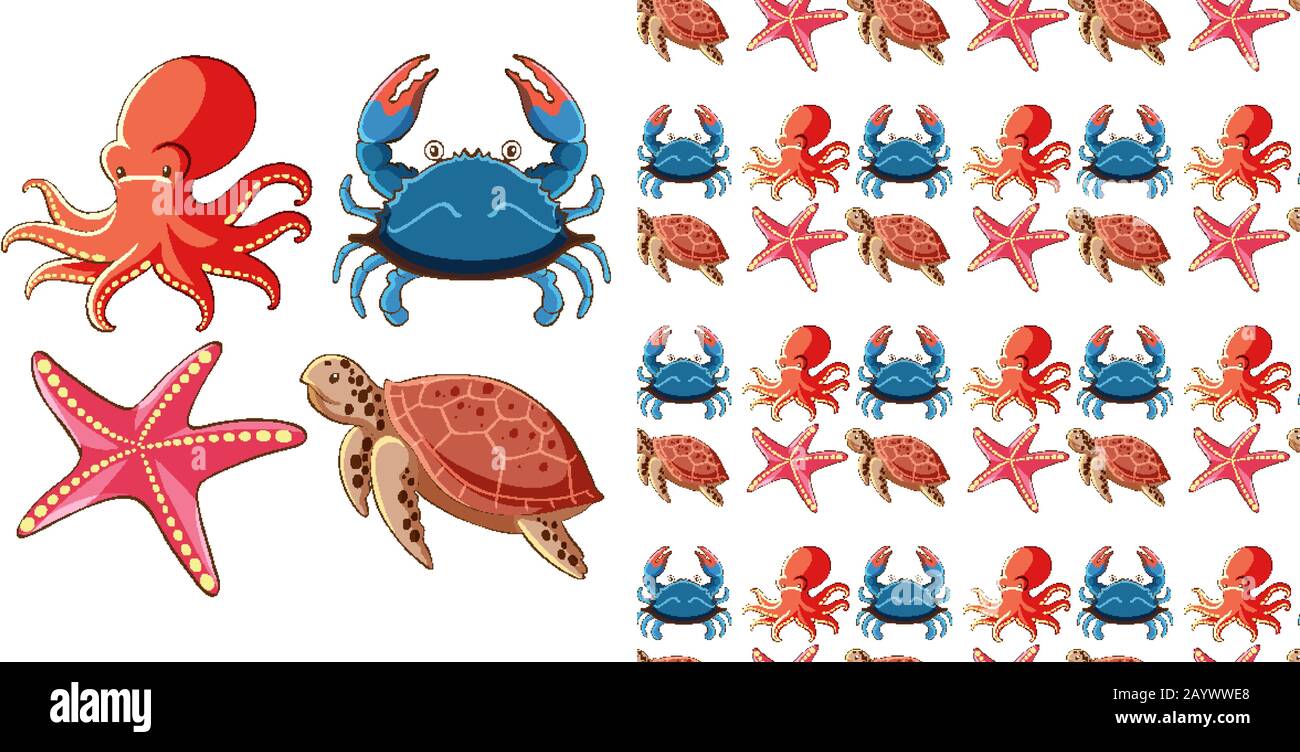 Seamless background design with sea creatures illustration Stock Vector ...