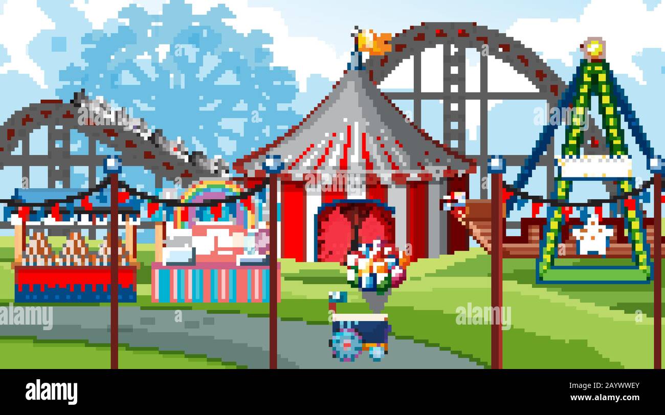 Scene with many rides in the fun fair illustration Stock Vector Image ...
