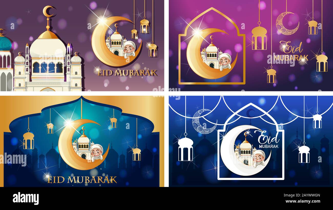 Four background designs for Muslim festival Eid Mubarak illustration ...