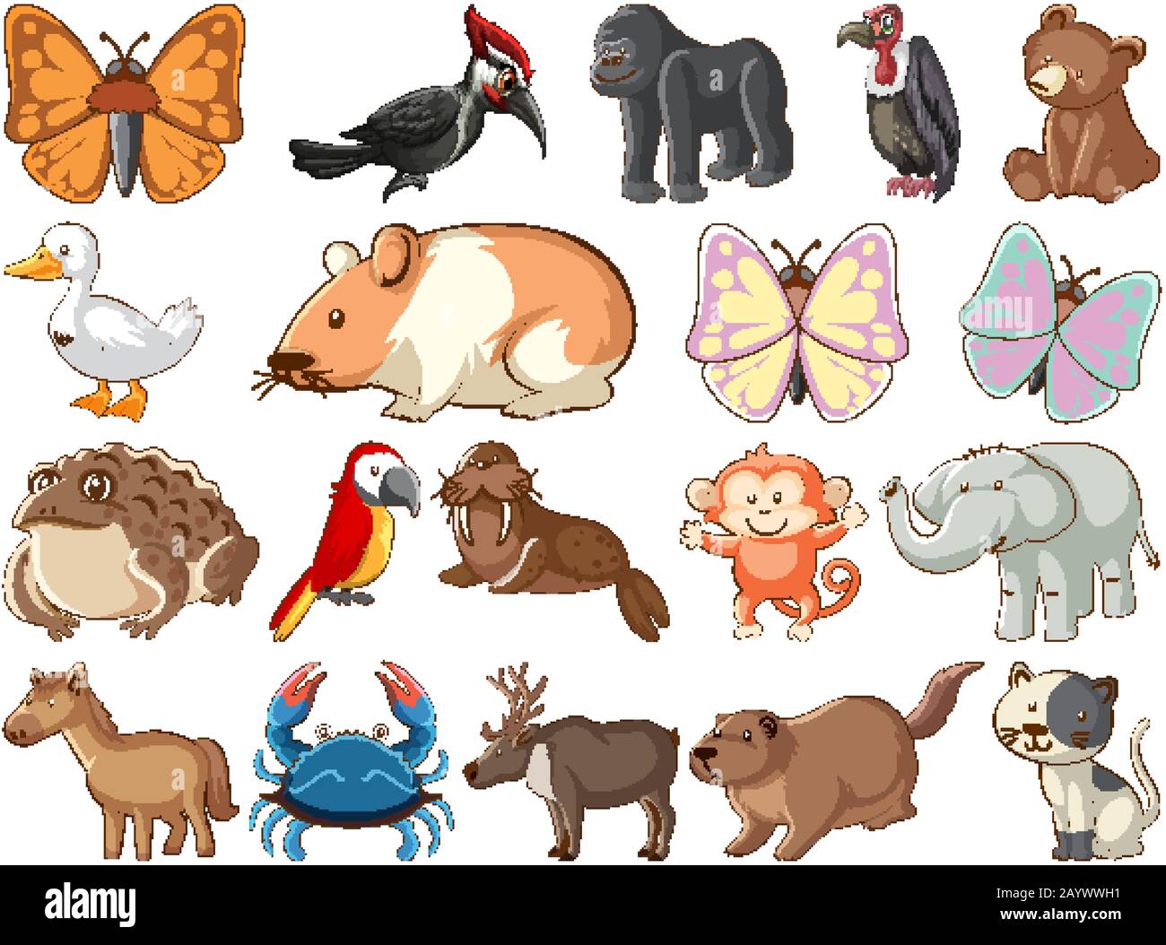Large set of wildlife with many types of animals and insects ...
