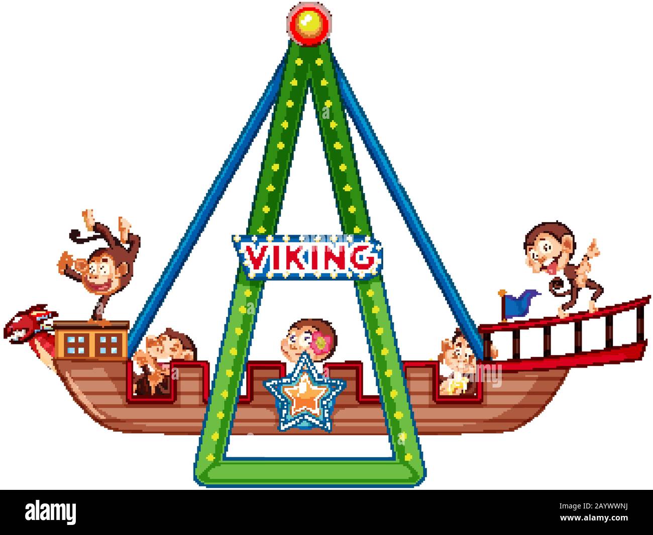 Cute monkeys riding on viking ship illustration Stock Vector Image ...