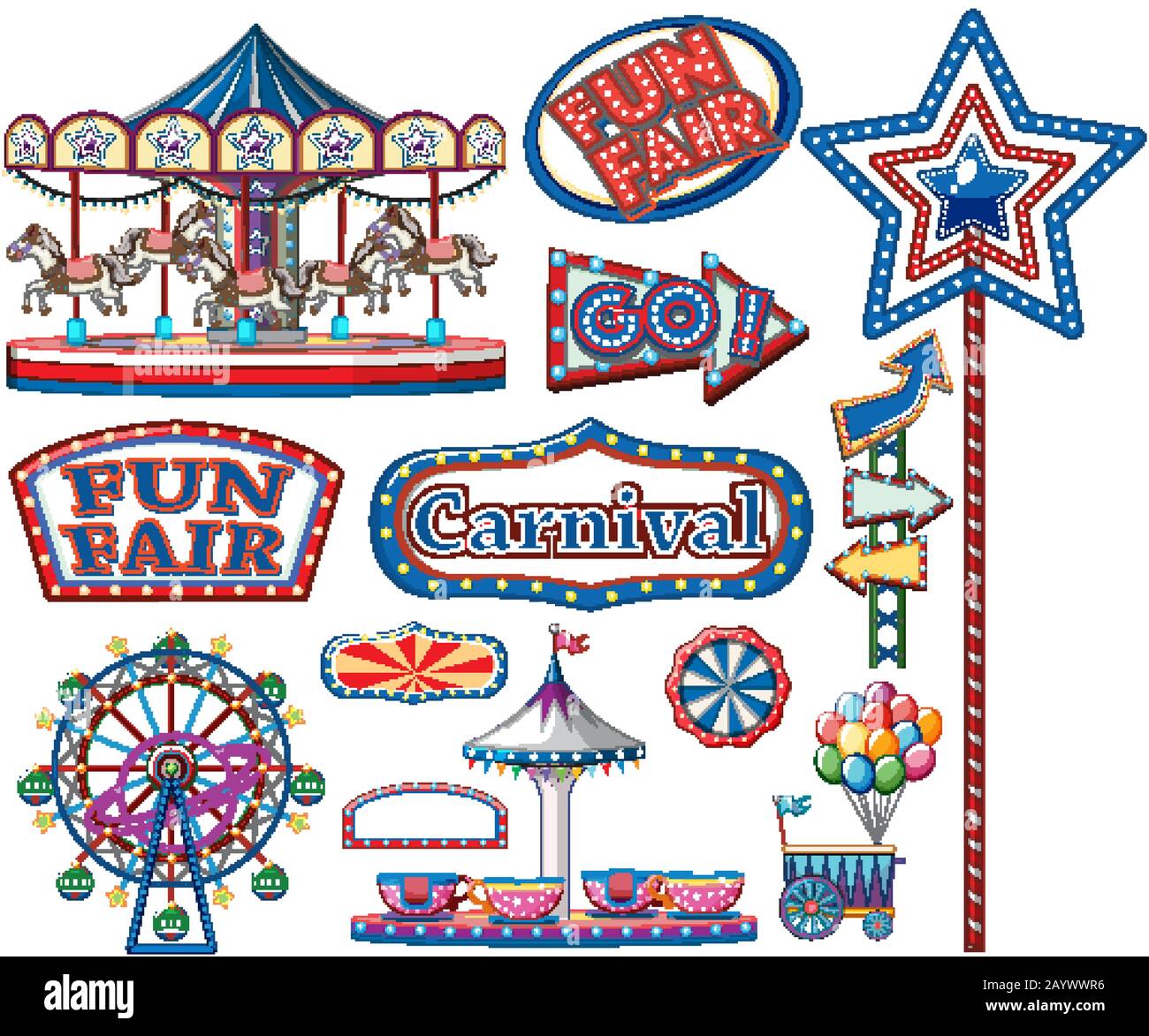 Set of circus items on white background illustration Stock Vector Image ...