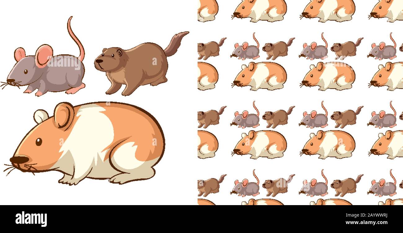 Seamless background design with different mouse illustration Stock ...