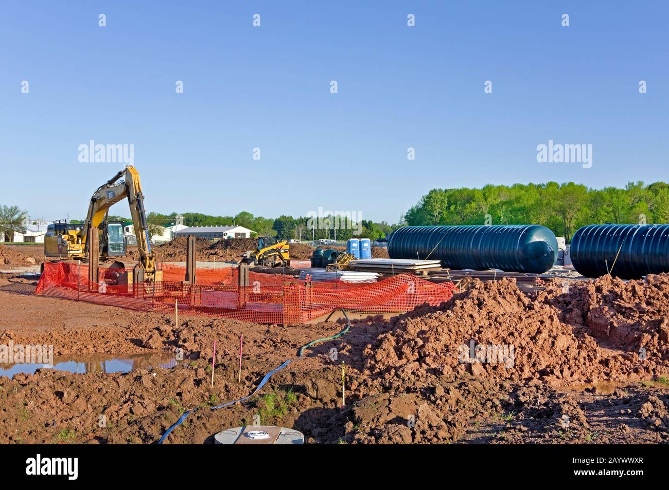 Excavation ready for installation of underground tanks at large ...