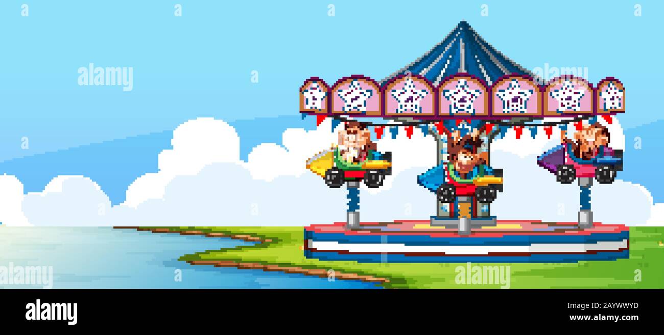 Scene with monkeys riding rocket in the park illustration Stock Vector ...