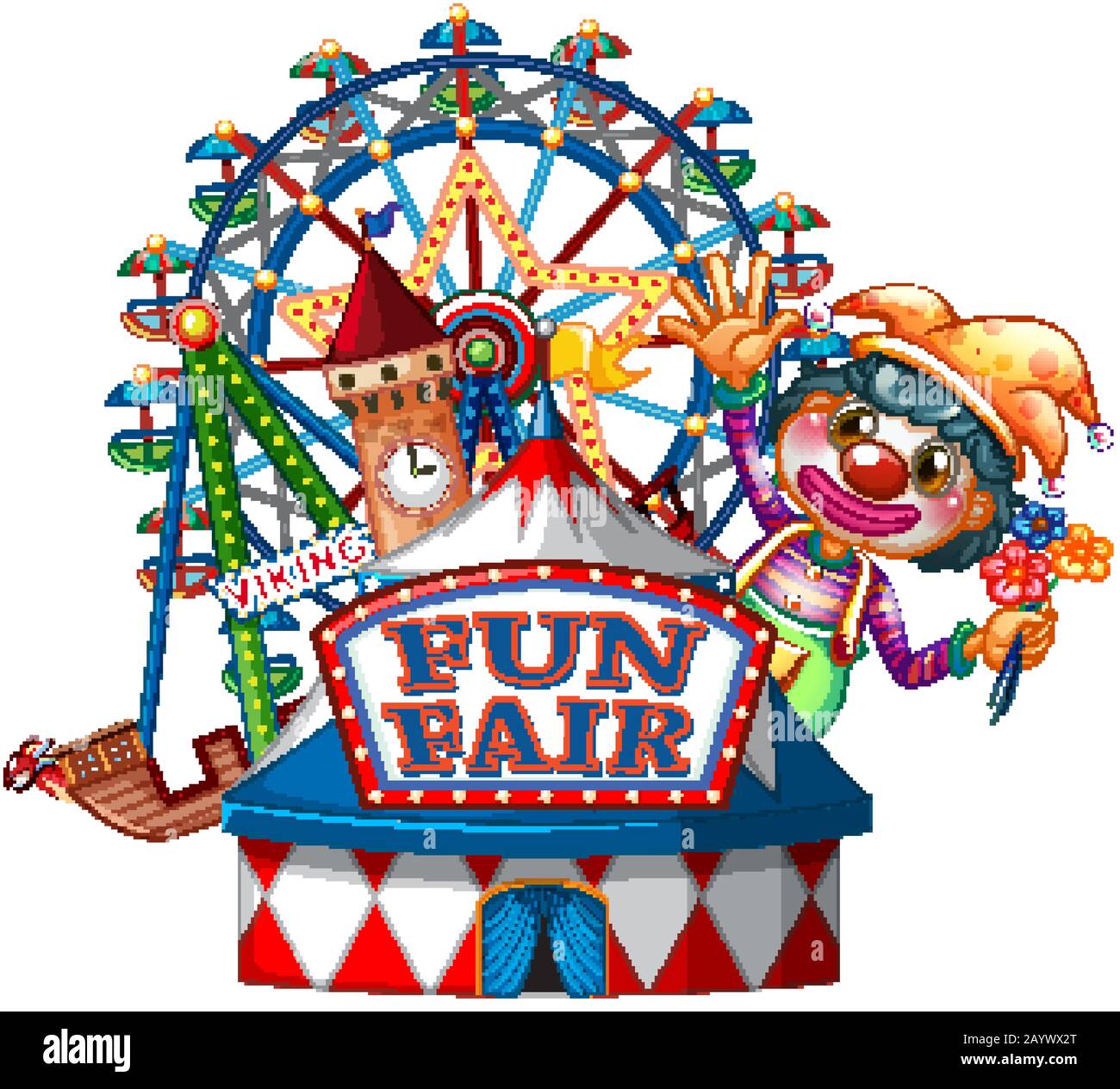 Fun fair sign template with happy clown in background illustration ...