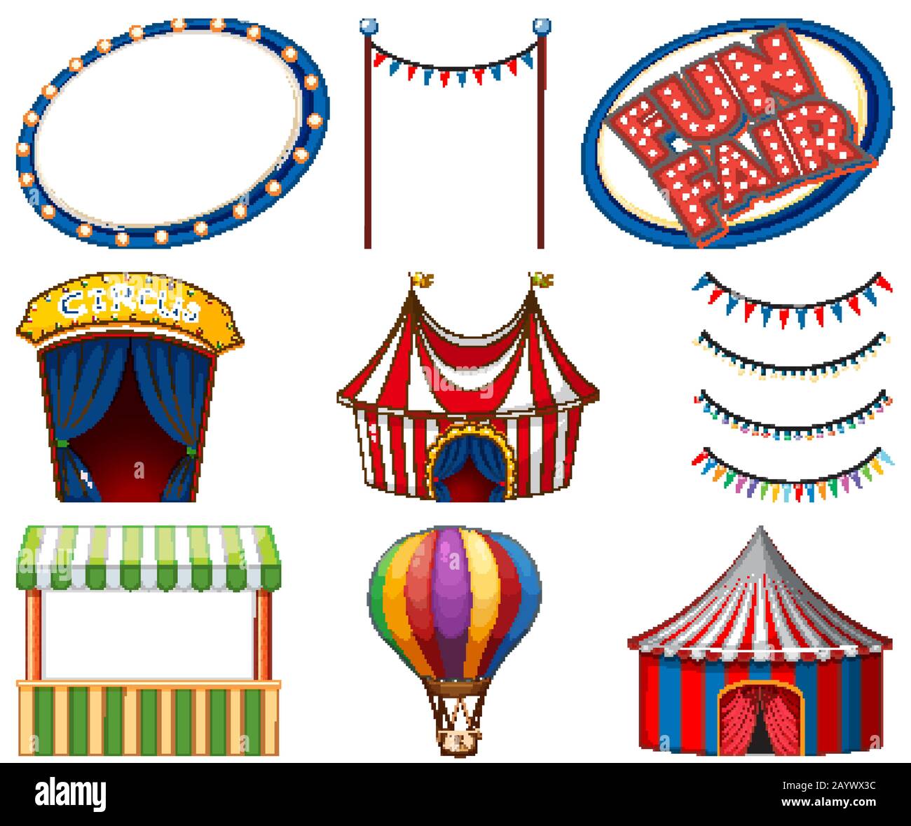 Set of circus tents and signs on white background illustration Stock ...