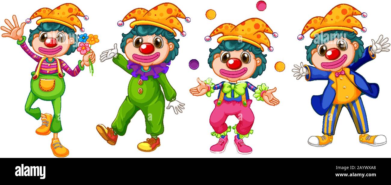 Four funny clowns on white background illustration Stock Vector Image ...