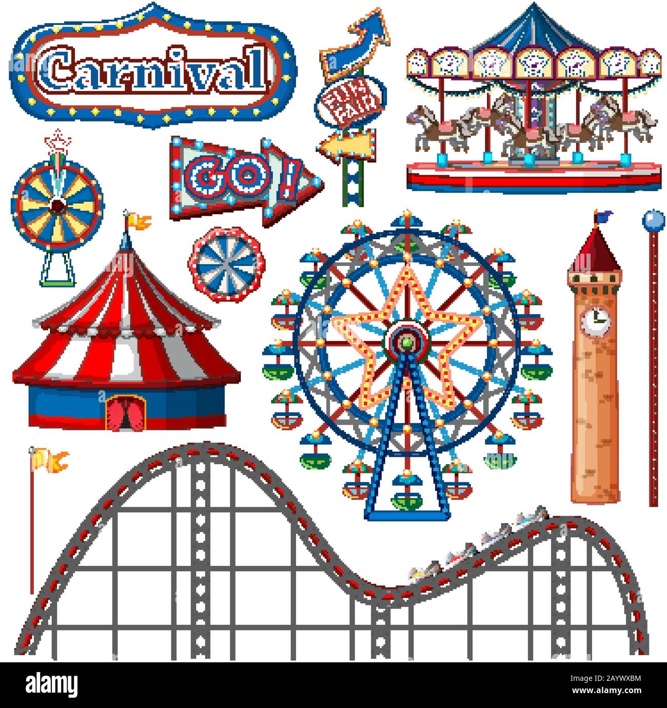 Set of circus items on white background illustration Stock Vector Image ...