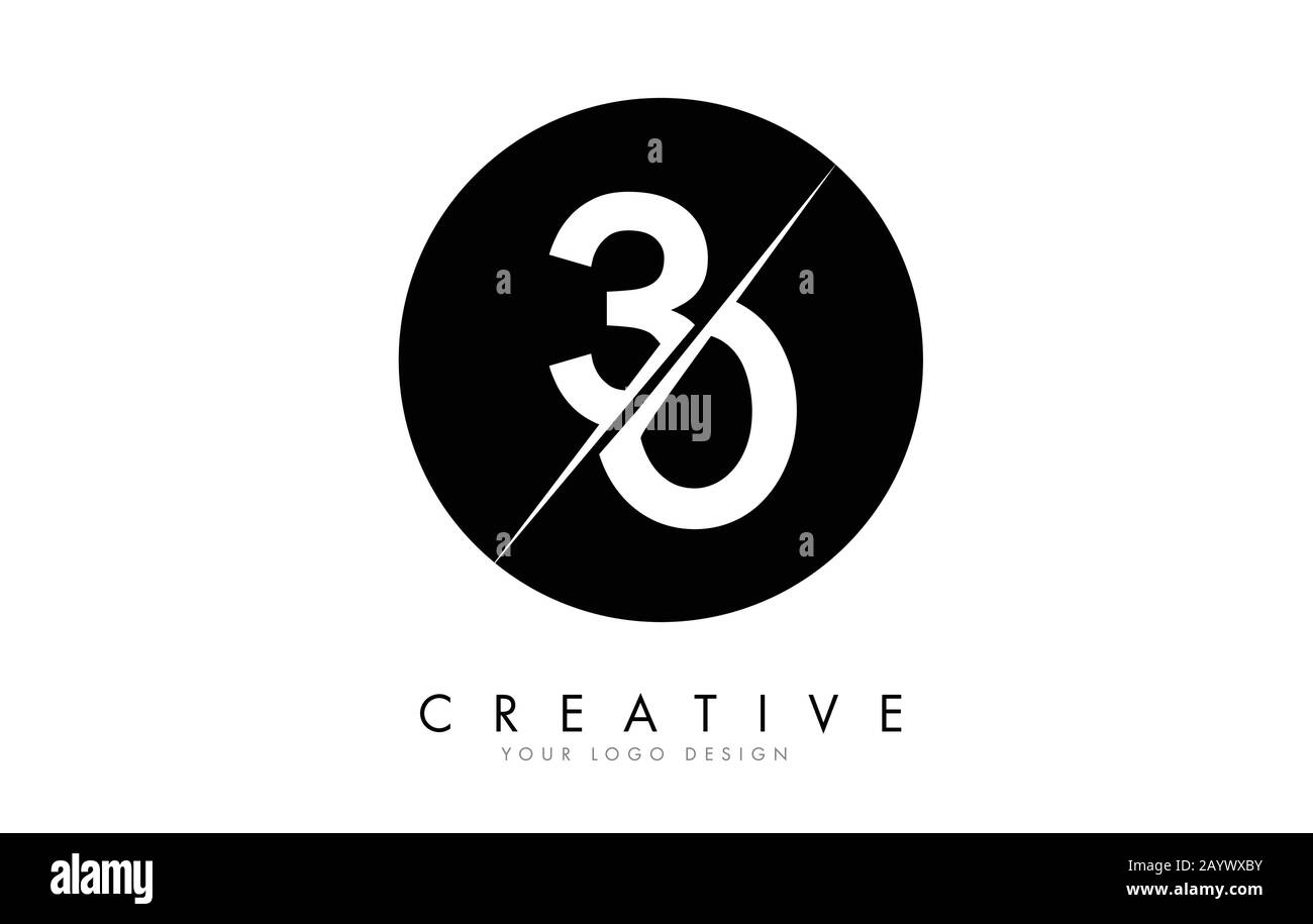 30 3 0 Number Logo Design with a Creative Cut and Black Circle ...