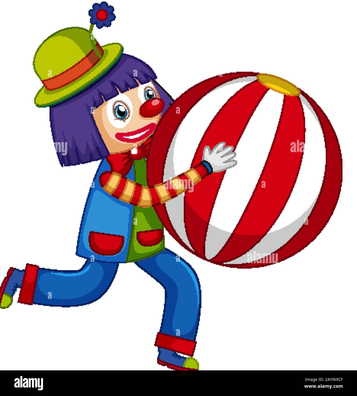 Happy clown holding big ball on white background illustration Stock ...