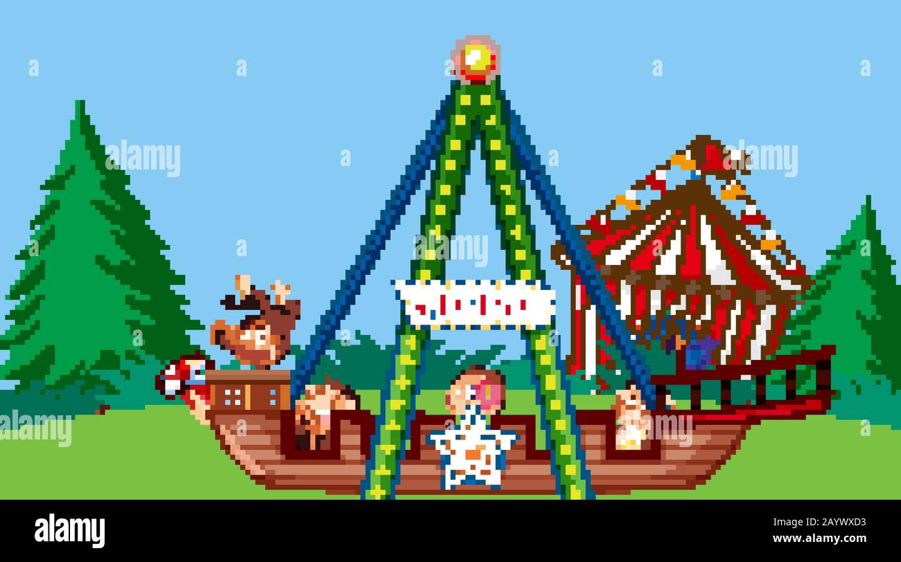 Scene with cute monkeys riding on viking ship in the park illustration ...