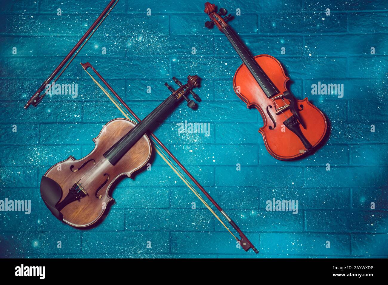 Classical music concert poster with orange color violin on blue ...