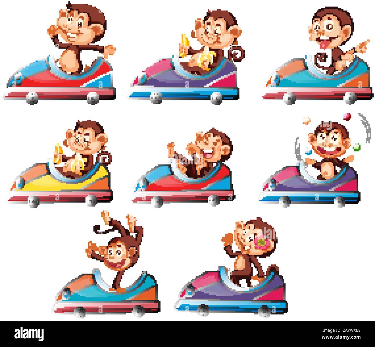Set of monkeys riding on toy car illustration Stock Vector Image & Art ...