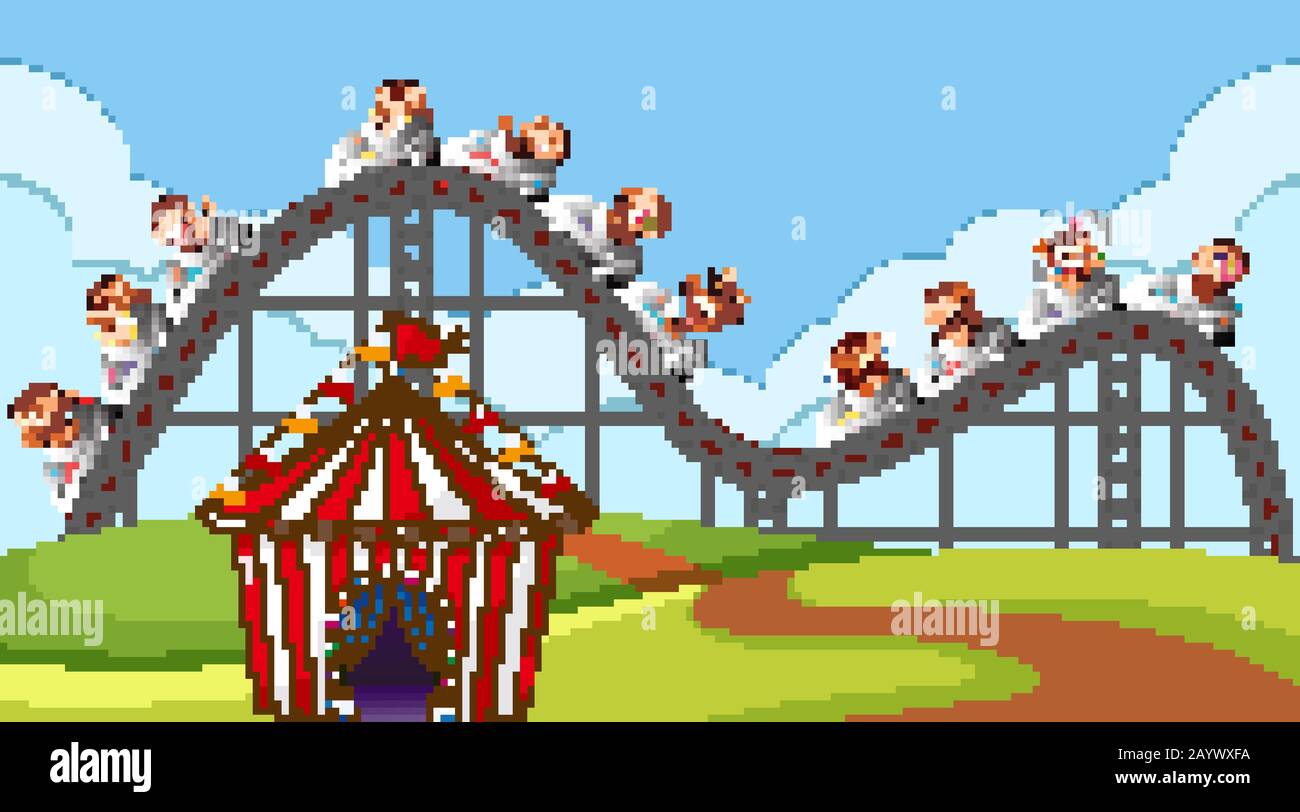 Scene with monkeys riding on roller coaster in the park illustration ...