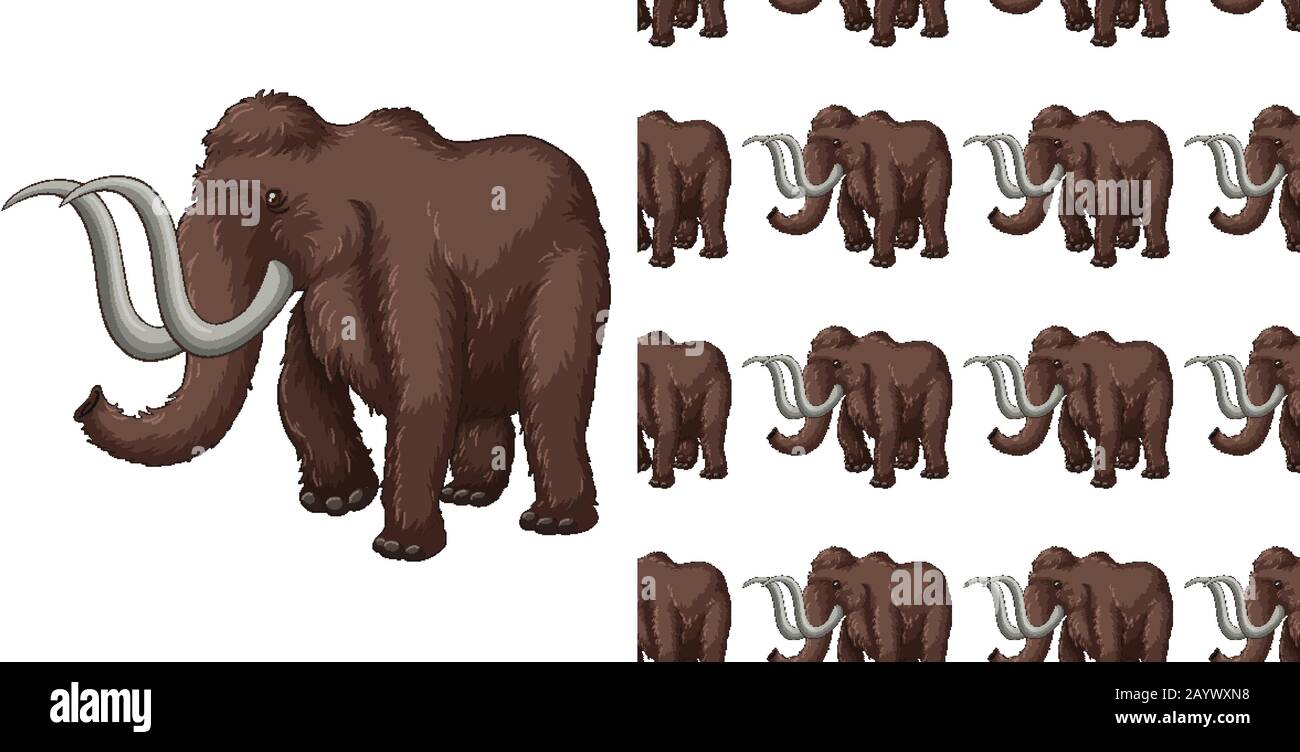 Seamless background design with woolly mammoth illustration Stock ...