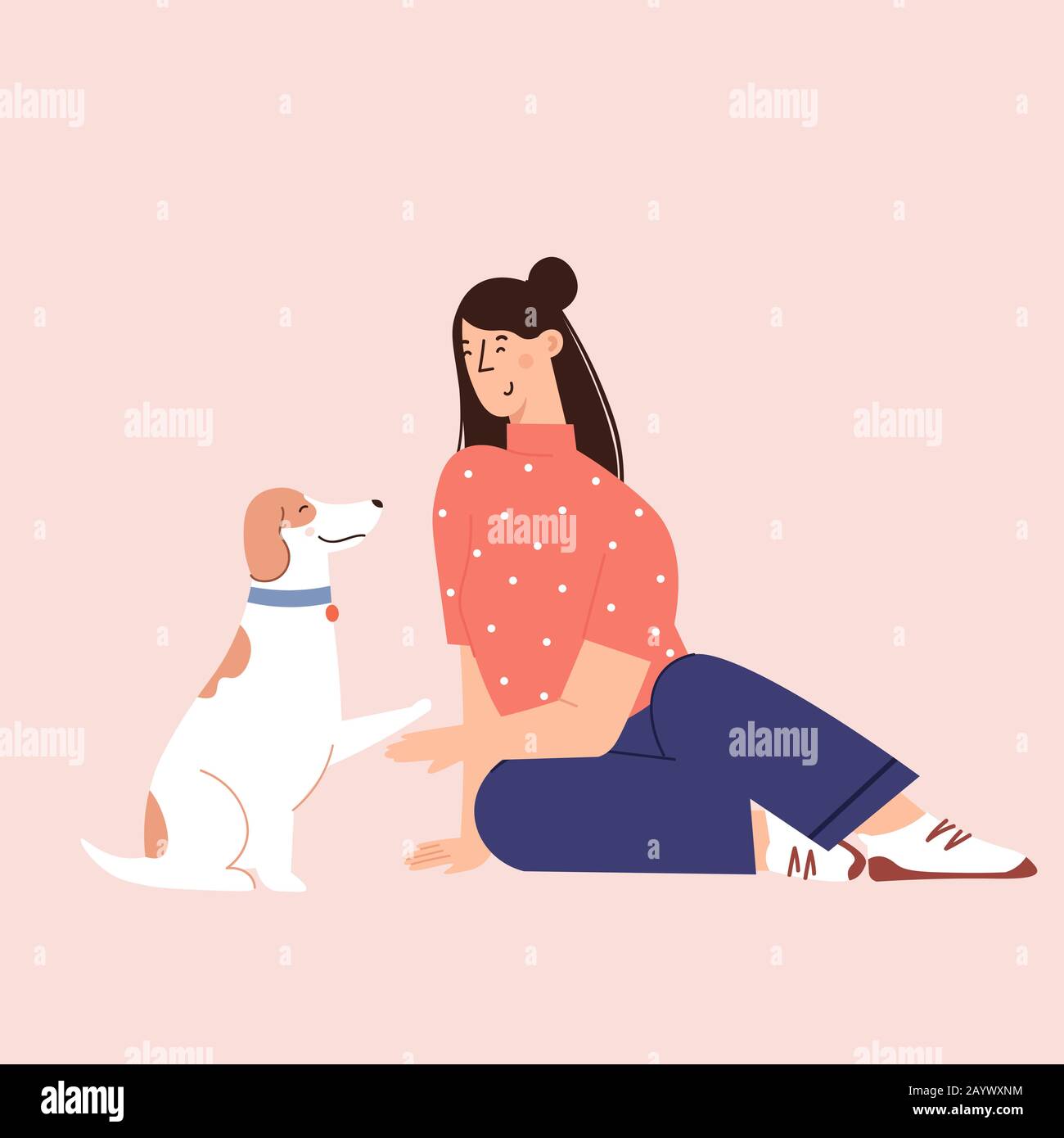 Flat cartoon vector illustration about human and puppy friendship Stock ...