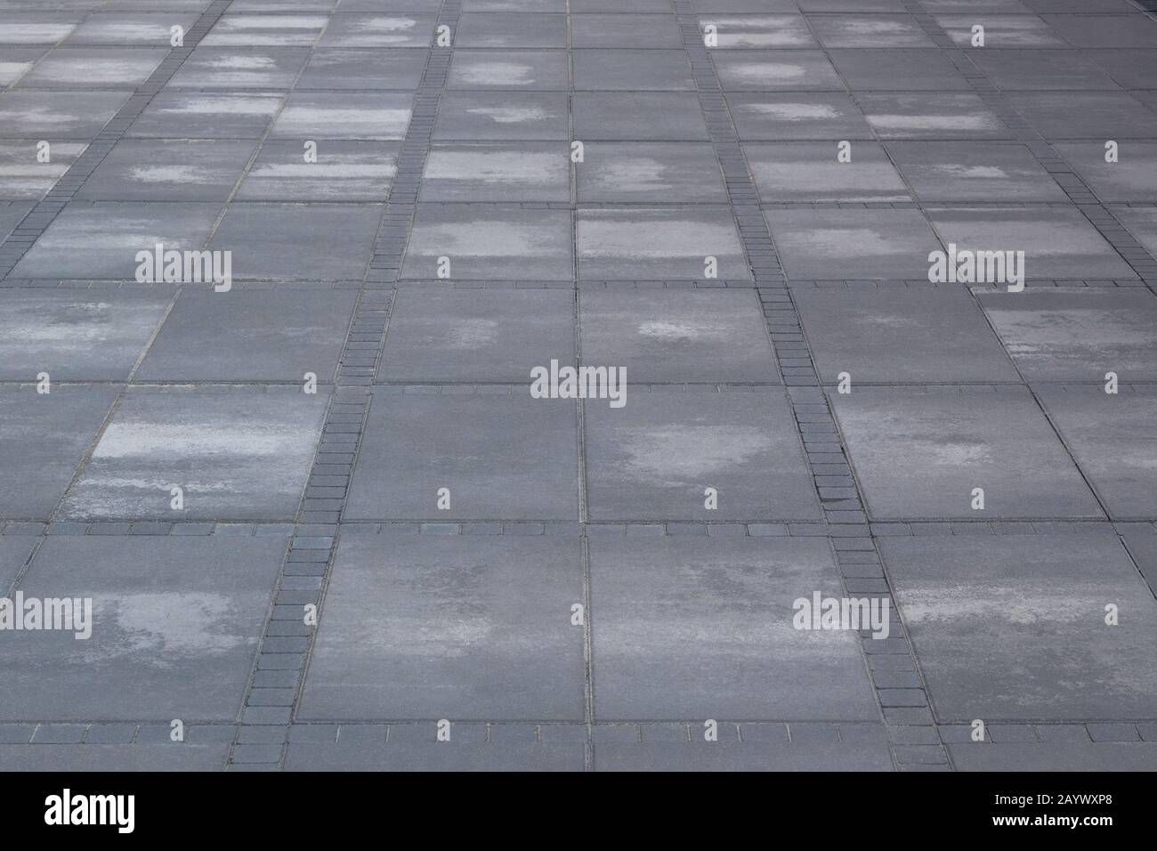 Grey Paving slab, background. Pedestrian zone in the park in daylight ...