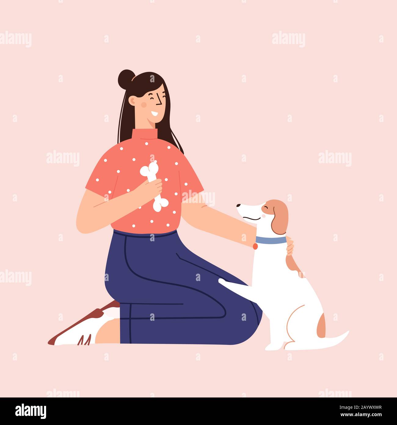 Human and puppy friendship flat cartoon illustration in vector Stock ...