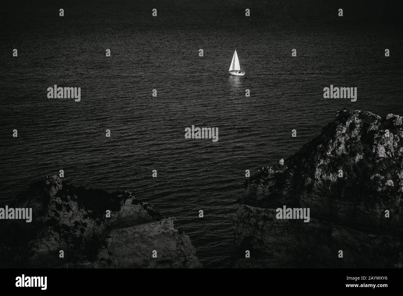 Sailboat at night with illuminated sails Stock Photo - Alamy